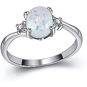 XINSHUN Exquisite Women's 925 Sterling Silver Ring Oval Cut Fire Opal Diamond Jewelry Birthday Proposal Gift Bridal Engagement Party Band Rings (White 6)