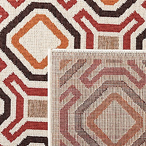 SAFAVIEH Veranda Collection 2'7" x 5' Cream / Red VER089 Modern Indoor/ Outdoor Non-Shedding Easy--Cleaning Patio Backyard Porch Deck Mudroom Area--Rug