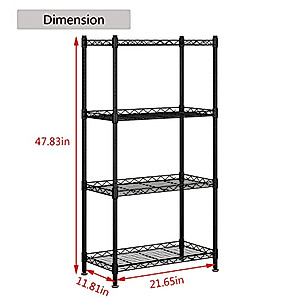 SORCEDAS Shelve 4 Tier Adjustable Utility Metal Storage Wire Rack Unit for Home Kitchen Garage Bathroom Office Indoor Black (Black, 4 Tier-Adjustable Feets)