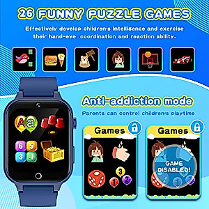 Cosjoype Upgrade Kids Smart Watch for Kids with 26 Puzzle Games HD Camera Video MP3 Player Habit Tracking Pedometer Flashlight 12/24 hr Kids Watches Gift for 4-12 Year Old Boys Toys for Kids