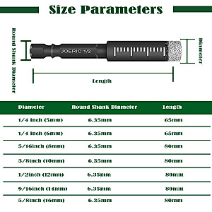 JOERIC Black Hex Shank 3/16" Dry Diamond Drill Bit Set, 10 PCS 5mm Diamond Core Drill Bit with Storage Bottle for Granite Marble Tile Ceramic Stone Glass (Not for Wood)