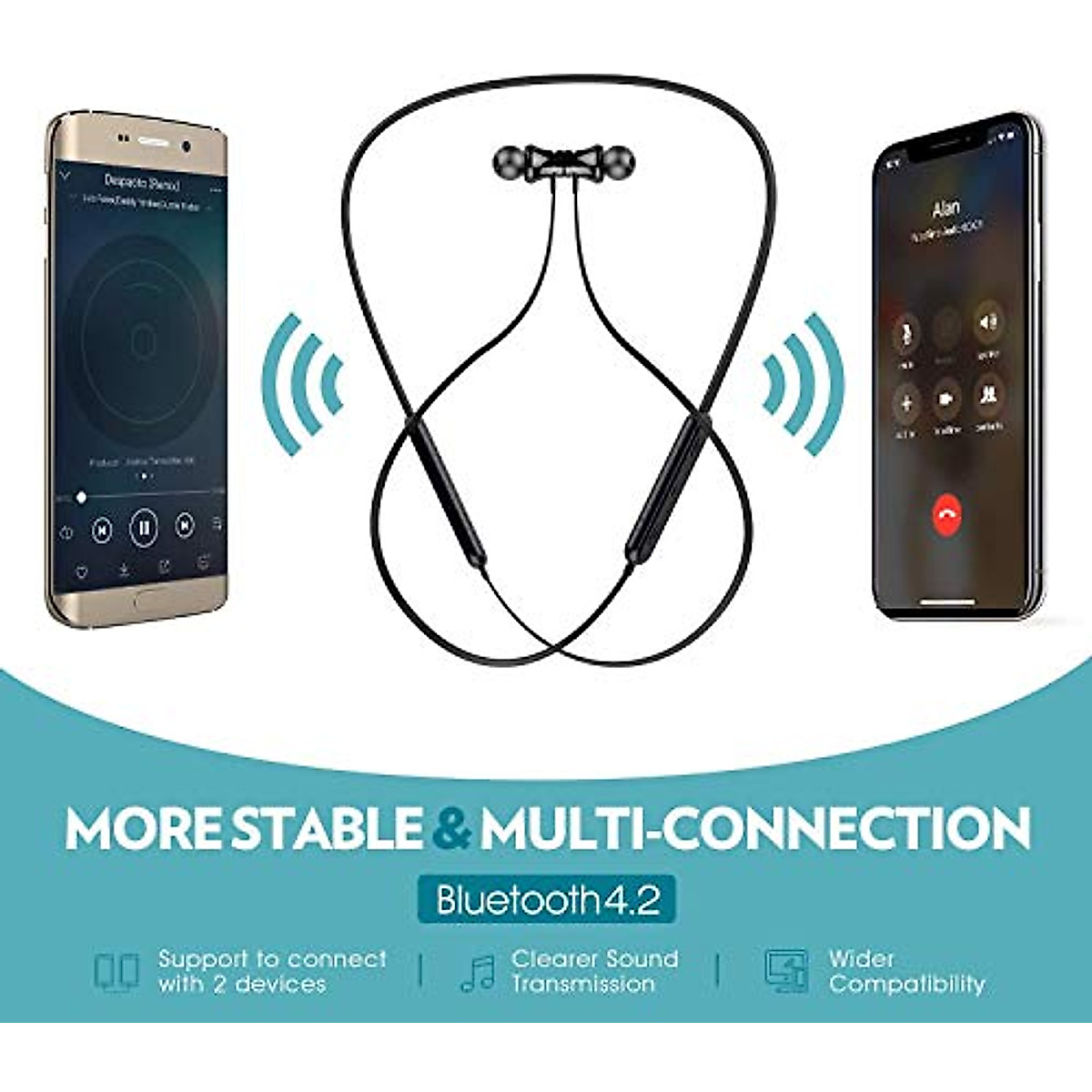 KLOKOL Bluetooth Headphones Neckband 20Hrs Playtime V5.0 Wireless Headset Sport Noise Cancelling Earbuds w/Mic for Gym Running Compatible with iPhone Samsung Android