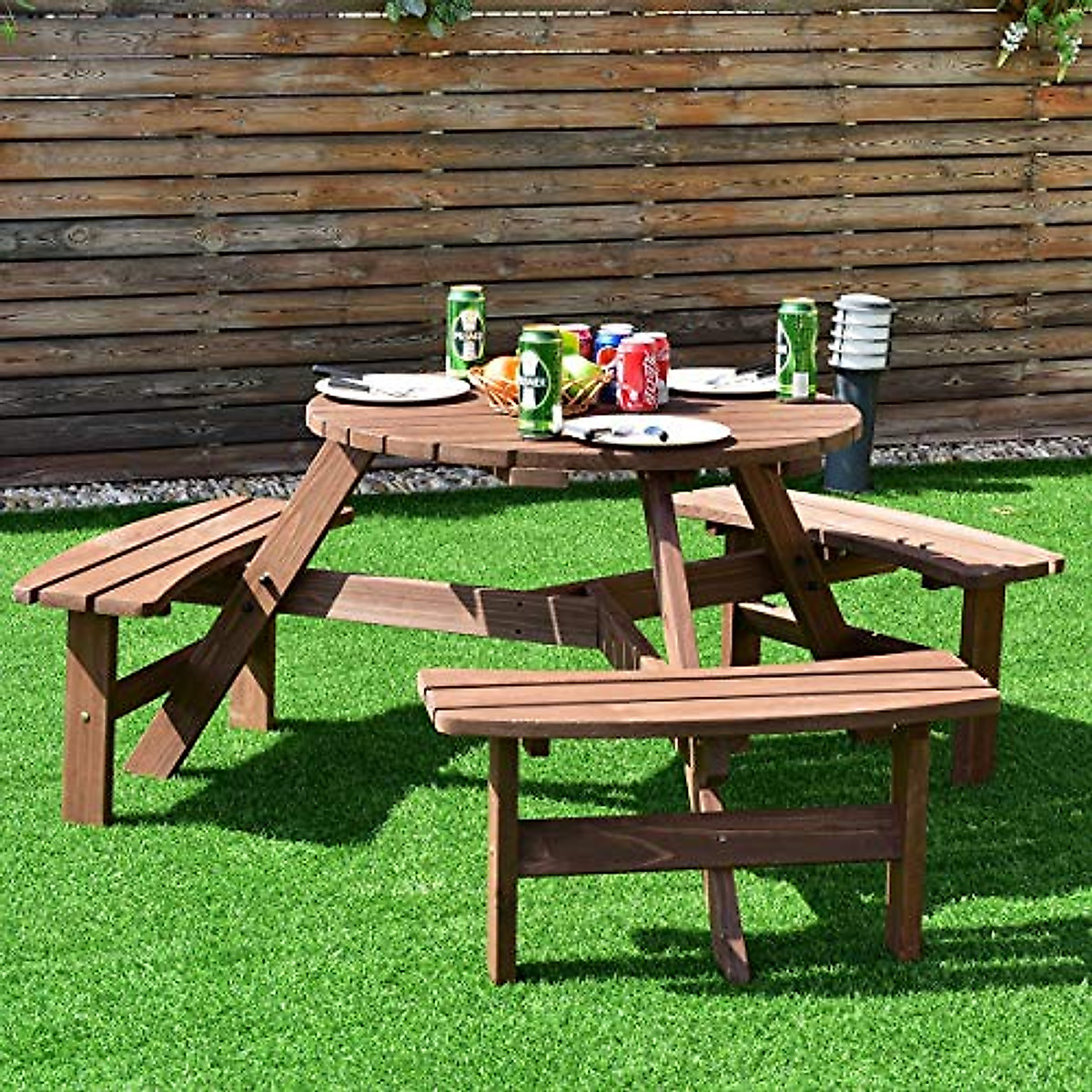 9rit_shop Entertain, Relax and Enjoy Dining with 6-Person Patio Wood Picnic Table Beer Bench Set