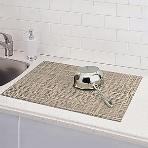 Pastel Taupe Color Faux Jute Fabric Dish Drying Mat Xl For Kitchen Counter Microfiber Absorbent Dish Draining Reusable Washable Large 18"X24"