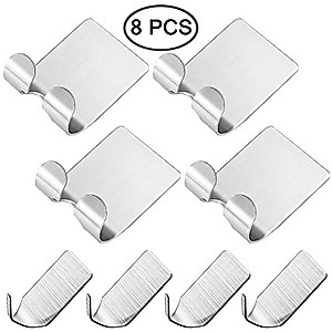 8 Pcs Self Adhesive Metal Dual Wall Hooks, FineGood Stainless Steel Waterproof Hanger Wall Mounted Double Hooks Heavy Duty Sticky Utility Storage Hooks for Bathroom Bedroom Kitchen