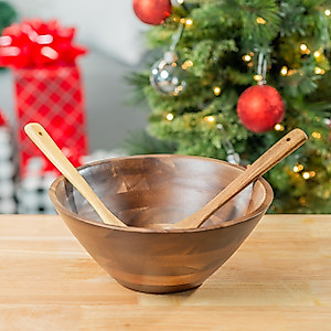 Creekview Home Emporium Acacia Salad Bowl and Serving Utensil Set - Large Wooden Salad Bowl with Serving Spoon and Fork