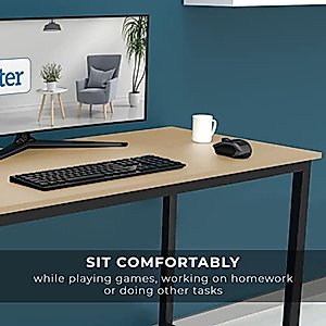 Halter Extra Long Computer Desk for Home Office, 47" Modern, PC, Laptop Office Desk, for Gaming, Studying, Working Sturdy Writing Table and Crafting Table, Easy Assembly, Walnut Desk, Black Frame