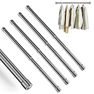 RHBLME 4 Pack Adjustable Closet Rod for Hanging Clothes, 12.2 to 20.1 Inch Stainless Steel Clothing Hanger Telescopic Rod, Heavy Duty Closet Hanging Rod Silver Closet Poles for Wardrobes