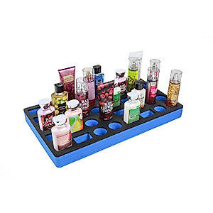 Polar Whale Lotion and Body Spray Stand Organizer Large Tray Blue and Black Durable Foam Washable Waterproof Insert for Home Bathroom Bedroom Office 23.25 x 13.5 x 2 Inches 40 Slots