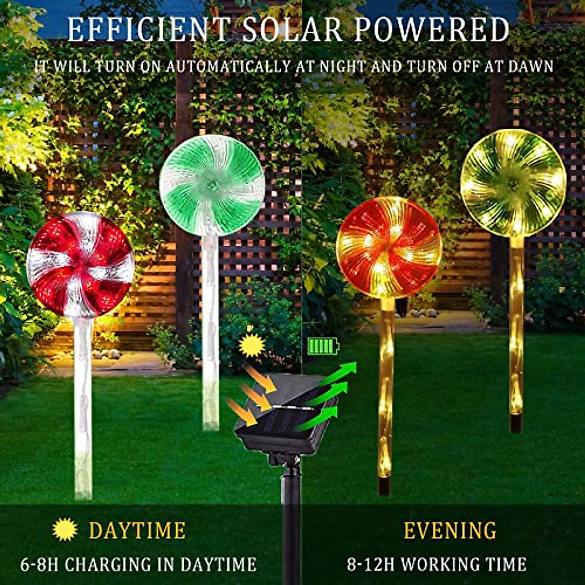 Menglo Christmas Solar Candy Cane Lights with Snowflake 4 Pack,14.6 in LED Garden Stake Landscape Path Light,Solar Sidewalk Lights Christmas for Outdoor Indoor Xmas Party Garden (Multicolor)