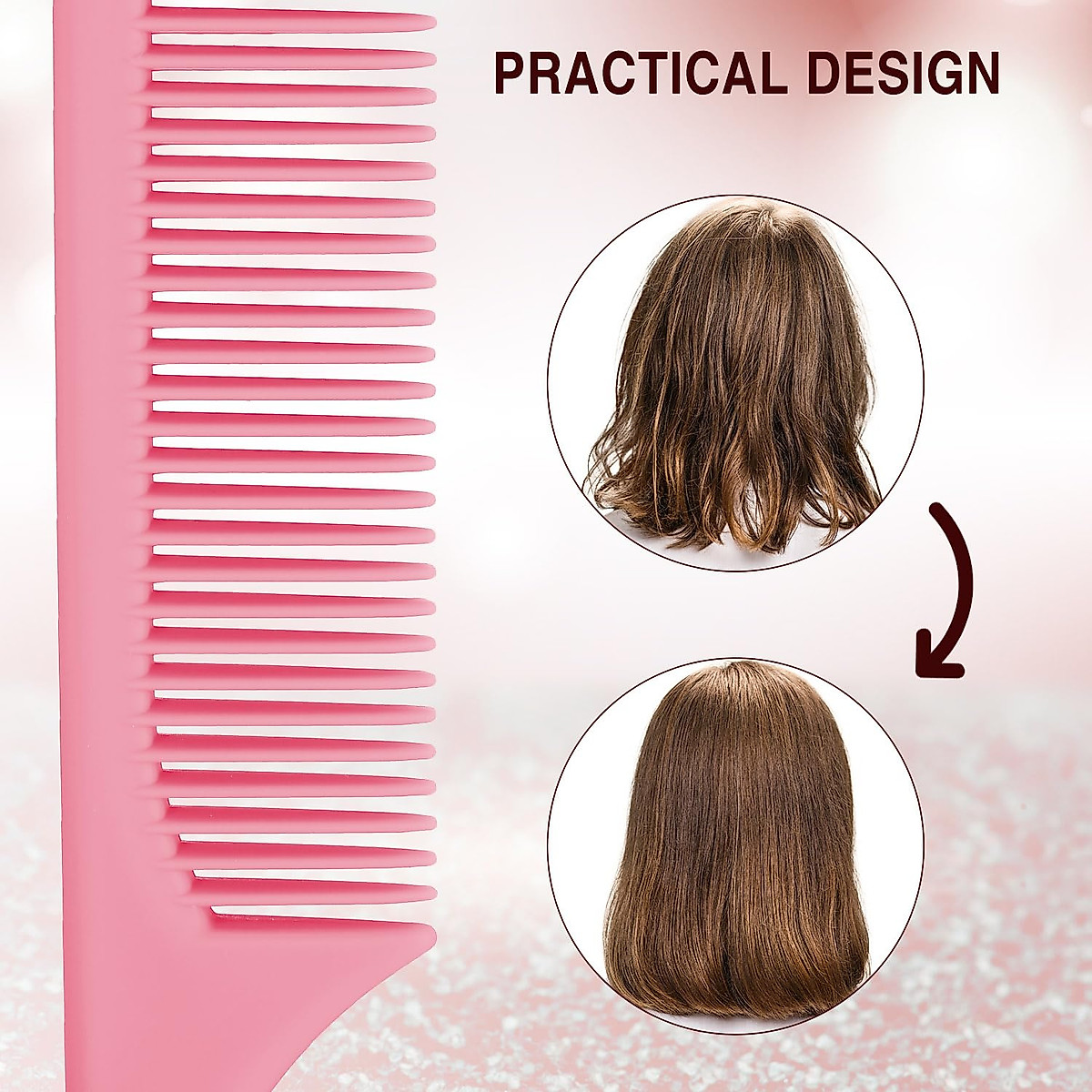 3 Pieces Plastic Rat Tail Comb Pintail Comb Fiber Teasing Comb 9 Inch Styling Comb with Thin and Long Handle for Men Women Girl Salon Home Supplies