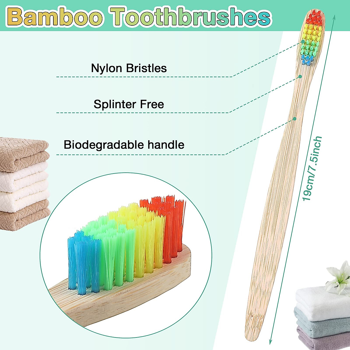 Potchen 80 Pcs Bamboo Toothbrushes Bulk Soft Bristles Toothbrushes Colorful Nylon Charcoal Soft Toothbrushes for Adults Oral Teeth Travel Use, 8 Colors, Individually Wrapped