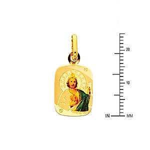 14k Yellow Gold Religious Saint Jude Enamel Picture Charm Pendant