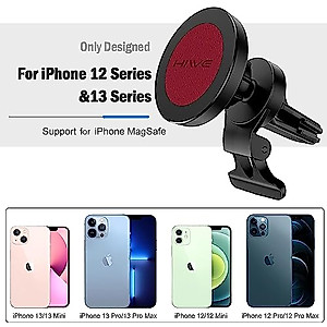 Magnetic Wireless Car Charger, Design for MagSafe Car Mount Charger, Strong Magnetic 15W Fast Charging Car Charger Phone Holder with USB Car Charger for MagSafe iPhone 14/13/12 Series (Red)