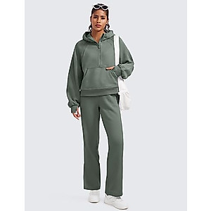 CRZ YOGA Cotton Fleece Lined Sweatpants Women 30" Straight Leg Casual Lounge Sweat Pants for Women Grey Sage Small