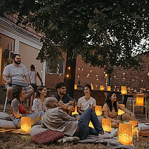 70PCS White Luminary Candle Bags Stars Moon Cutout Flame Resistant Luminaries Bag Christmas Candle Bags Paper Lantern Bags for Halloween Weddings Birthday Party Thanksgiving Valentine's Day Decoration