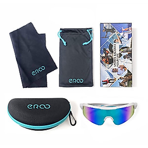 EAZYRUN ER00 Medium to Large blue Polarized shield sports sunglasses for men, 100% baseball ski biking cycling running beach volleyball