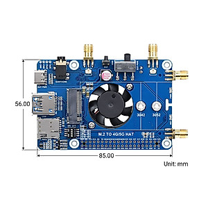 Coolwell SIM8202G-M2 5G HAT for Raspberry Pi/Ardui, Quad Antennas Support 5G NSA and SA Networking, 5G/4G/3G Compatible, Multi-Mode & Multi-Band