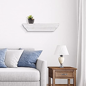 PRINZ Shelves 24" White Wash Crown Molding Wood, Floating Wall Shelves for Bathroom, Bedroom, Wall Decor, 24" X 5" X 4"
