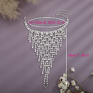 YERTTER Silver Wedding Full Rhinestone Hand Back Chain Sparkly Crystal Finger Bracelet with Ring Hareness Hand Chain Slave Link with Ring Bracelet Accessories Party for Women Girls（Silver 1)