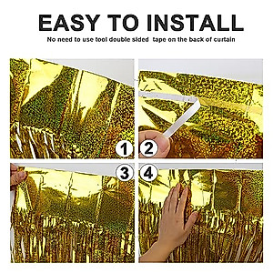 Gold Foil Fringe Curtains Tinsel Backdrop Birthday Decorations, 3.28 * 8.2ft, Photo Booth Props Gold Sparkle Party Suppliers for Engagement, Bachelorette Party, Christmas, New Year