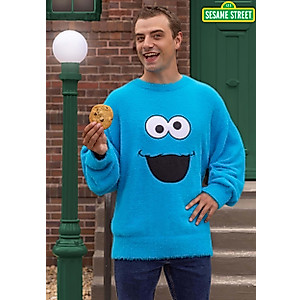 Fun Costumes Sesame Street Cookie Monster Fuzzy Oversized Sweater for Adults | Muppets Pullover Cosplay Clothing & Apparel L Blue
