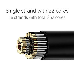 Linsoul QKZ Q1 MAX 16-Stand 352 Cores Silver-Plated HiFi Earphones Upgrade Cable with Interchangeable 2.5mm/3.5mm/4.4mm Plug Replacement Cable for Audiophile (Black, MMCX)