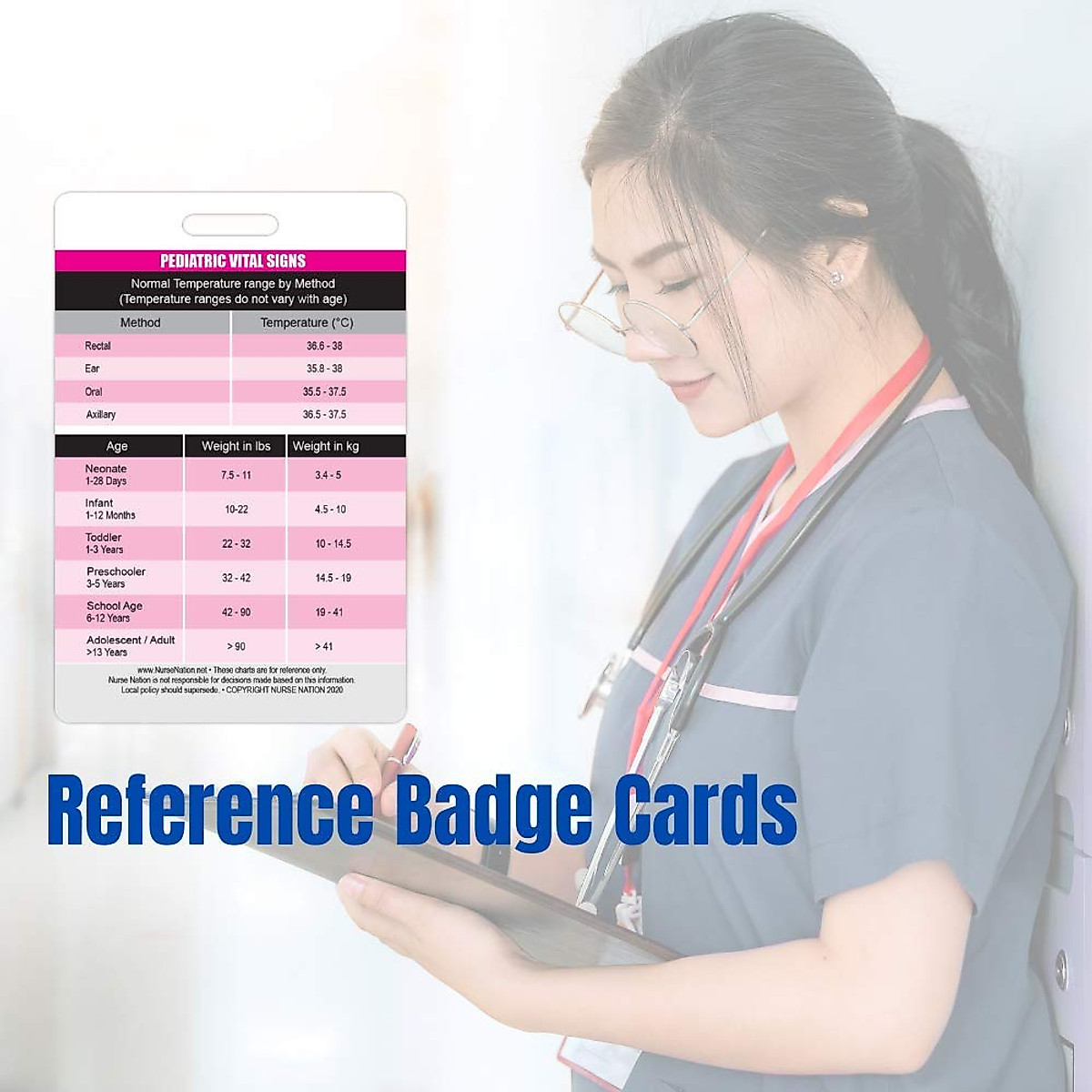 Nurse Nation 30 Vertical Nursing Badge Reference Cards - Lab Values, EKG, Vitals, and More! (Bonus Cheat Sheets) Excellent Gift for Nurses, Nursing Students, and Other Med. Workers!
