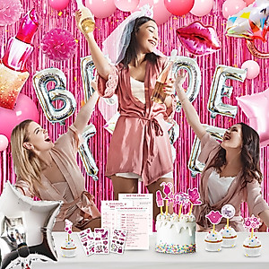 Party Spot! 119 PCS Bachelorette Party Decorations, Latex Balloons, "BRIDE TO BE" Balloons, Tablecloth, Veil, Cake Topppers, Pink Bridal Shower Party Decorations, Balloon Pump