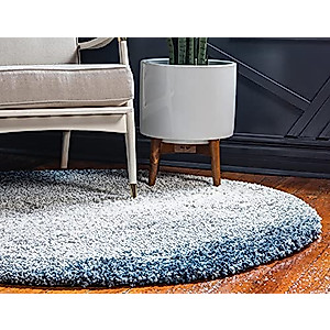 Unique Loom Hygge Shag Collection Modern Moroccan Inspired, Plush & Cozy Area Rug, 3 ft 3 in x 3 ft 3 in, Blue/Ivory