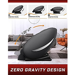 BILITOK Massage Chair Recliner with Zero Gravity, Full Body Massage Chair with Heating, Bluetooth Speaker, Airbags, Foot Roller, Touch Screen, Space-Saving for Office,Faux Leather (Black)