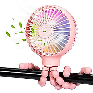 YKLWORLD Mini Stroller Fan, Handheld Portable Fan with Flexible Tripod, USB or Battery Powered Personal Desk Fan 3 Speeds Baby Fan with LED Light & Aromatherapy for Car Seat Crib Bike Treadmill - Pink