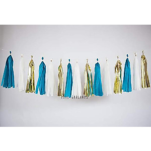 Furuix Bride Shower Decorations Bride to Be Banner White Teal Gold Tissue Pom Pom Paper Lanterns Tassel Garland for Hen Party/Bachelorette Party Decorations Kit - Bridal Shower Supplies