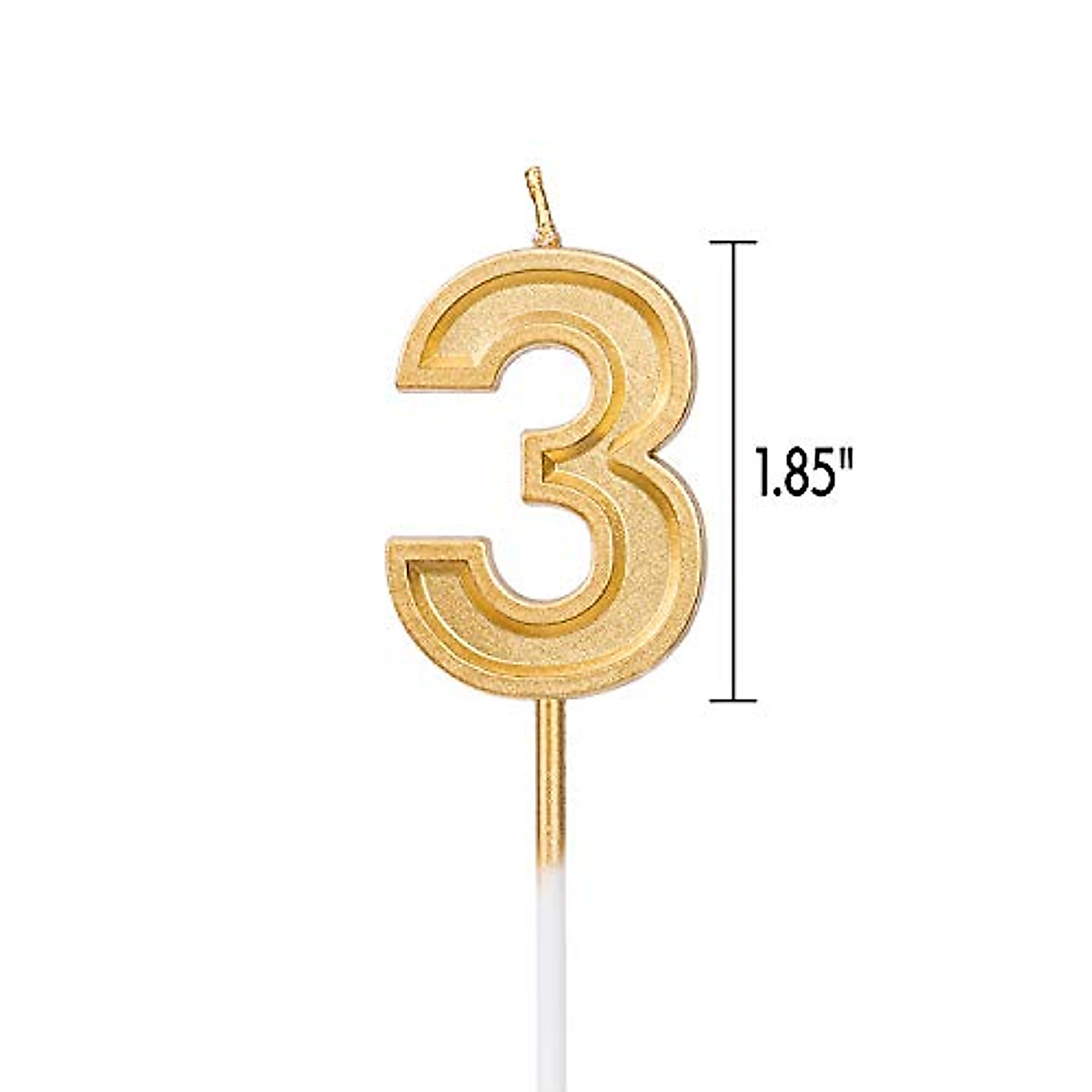LUTER Gold Glitter Happy Birthday Cake Candles Number Candles Number 3 Birthday Candle Cake Topper Decoration for Party Kids Adults