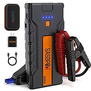 SASOPOW Car Jump Starter, 2000A Peak Battery Starter for 8.5L Gas and 7.0L Diesel Engines, 12V Lithium Jump Box for Vehicles, Battery Booster with USB QC3.0, Jump Pack with Built-in LED Light