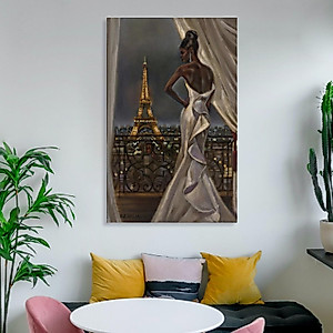 Posters & Prints Fashion African American Woman in Paris Oil Painting Poster Wall Art Paintings Canvas Wall Decor Home Decor Living Room Decor Aesthetic Prints 12x18inch(30x45cm) Unframe-style