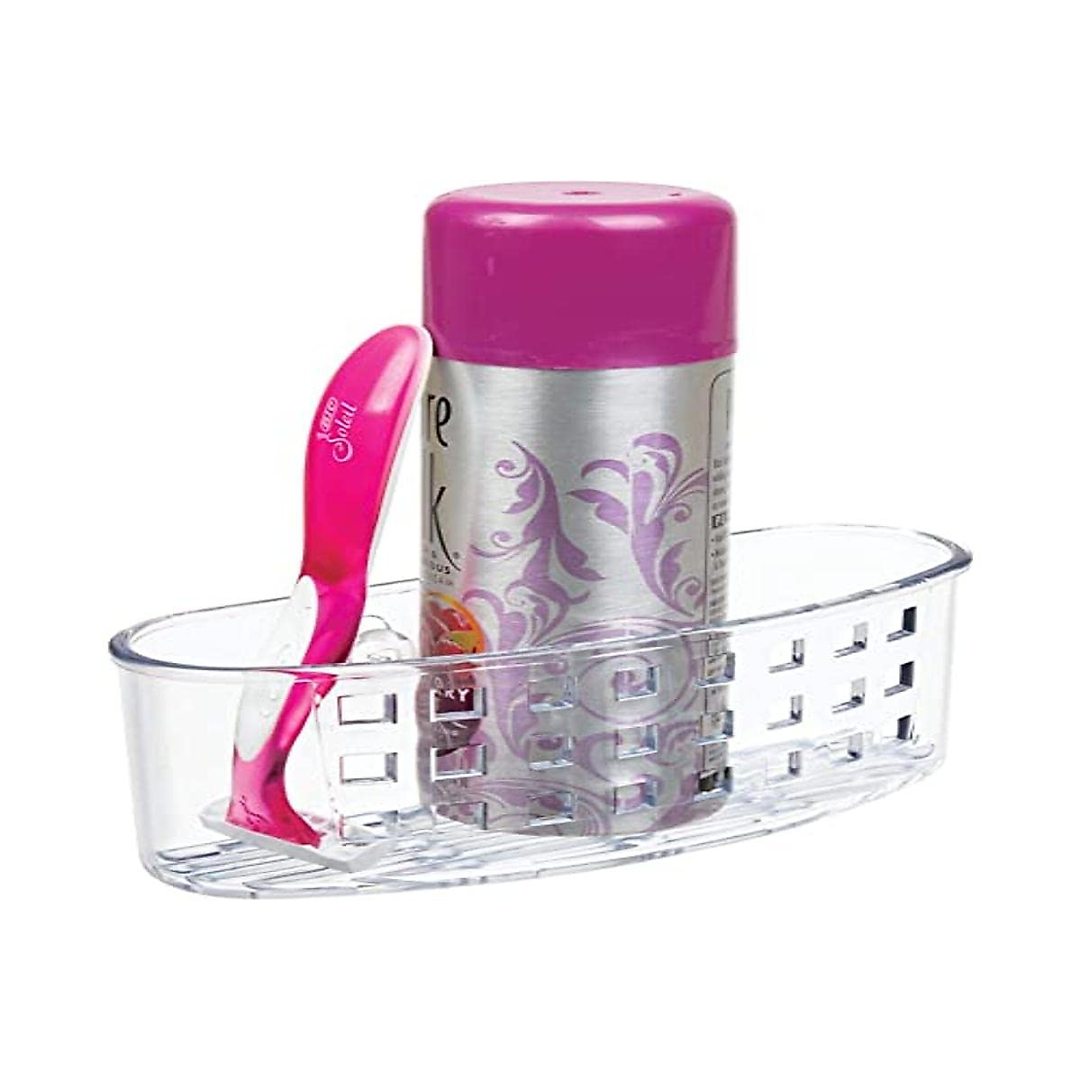 iDesign BPA-Free Plastic Bathroom Suction Organizer Basket - 6.5" x 2.75" x 2.5", Clear
