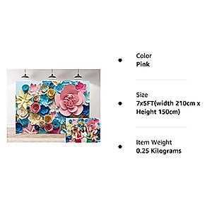 GYA 7x5ft 3D Colorful Paper Flowers Backdrop Mother's Day Pink Rose Hand-Make Flower Background Baby Shower Birthday Girl Adults Bachelorette Bridal Shower Wedding