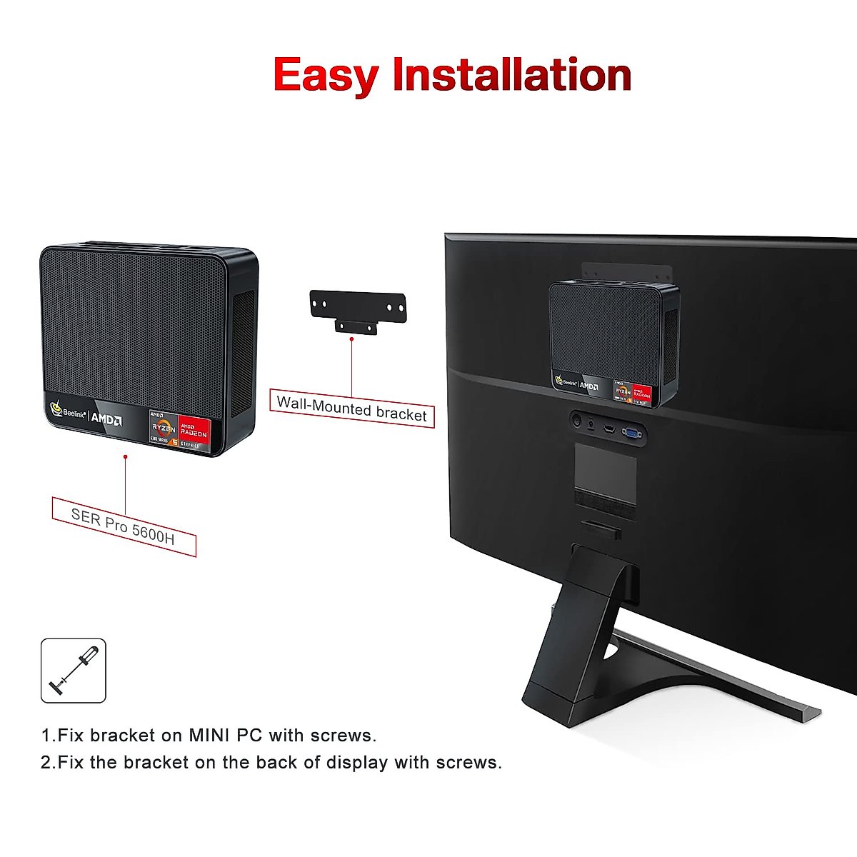 Beelink SER5 Mini PC,AMD Ryzen 5 5600H Processor,Mini Computer with 16G DDR4 RAM/500GB M.2 NVME 2280 SSD,4K FPS/Dual HDMI+Type-C/WiFi 6E(802.11ax)/BT5.2/Support Auto Power On
