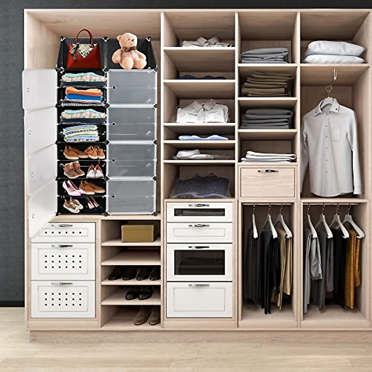 ALUPOM Shoe Rack Storage Organizer with Doors, 8 Tier Shoe Storage Cabinet with Side Hooks, Stackable 32 Pair Shoe for Entryway, Hallway, Small