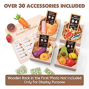 Tiny Land Wooden Play Food Sets for Kids Kitchen - 100% Wood 43 Pieces Kids Toy Food for Toddlers 3+ Year Old, Pretend Food Play Kitchen Accessories Set for Boys and Girls