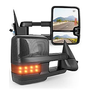 YISHUEE Tow Mirrors Compatible for 2003-2006 for Chevy for GMC Sierra Pickup Yukon XL Yukon Denali Cadillac Escalade All Model Side Mirror with Power Heated Turn Signal Light Black Carbon Fibre 1 Pair