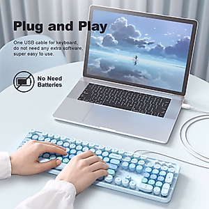 Atelus Large Print Keyboard, USB Wired Computer Keyboard with Retro Keycaps, Numeric Keypad and Media Hotkey for Office Desktop PC Laptop and Windows 7 8 10 11 (Blue Colorful)