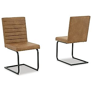 Signature Design by Ashley Strumford Modern Faux Leather Dining Upholstered Side Chair, Set of 2, Light Brown & Black
