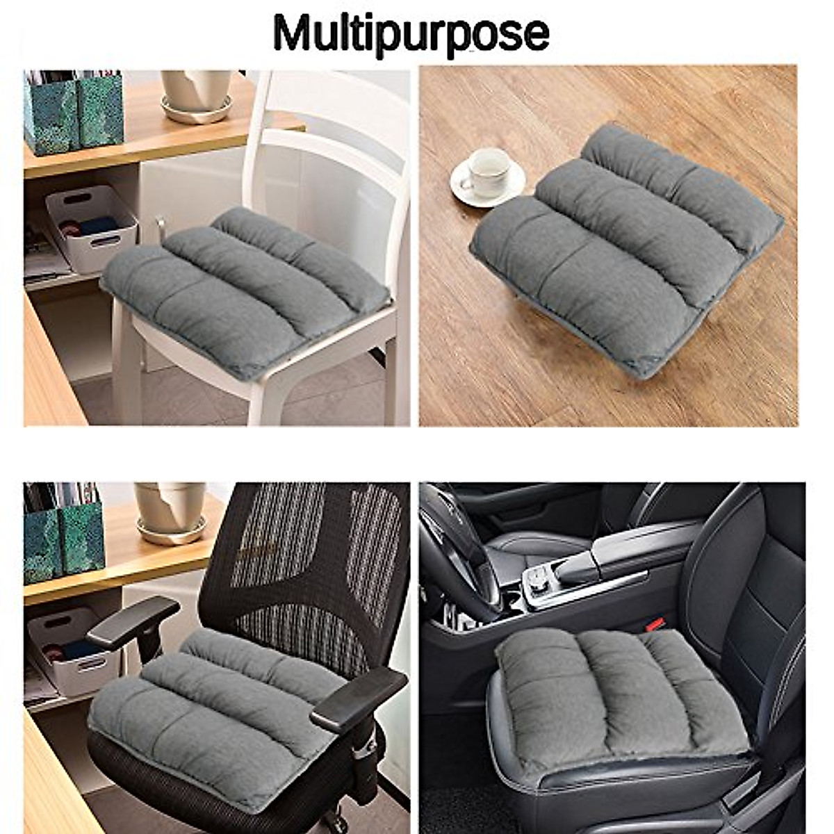 Big Hippo Chair Pads Square Chair Cushion Soft Thicken Seat Pads Cushion Pillow for Office,Home or Car Sitting 17.7" x 16.9"(Grey)