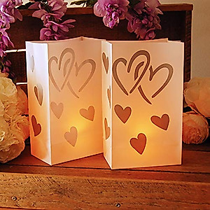 Lumabase 50512 Bags Plastic Luminarias, Silver Hearts