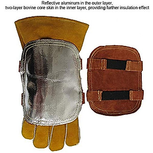 Dioche High Temperature Hand Guard Shield, Anti High Heat Transfer Flow Hand Guard Gloves Heat Shield Split Leather Leather Aluminized Back Weld Hand Pad