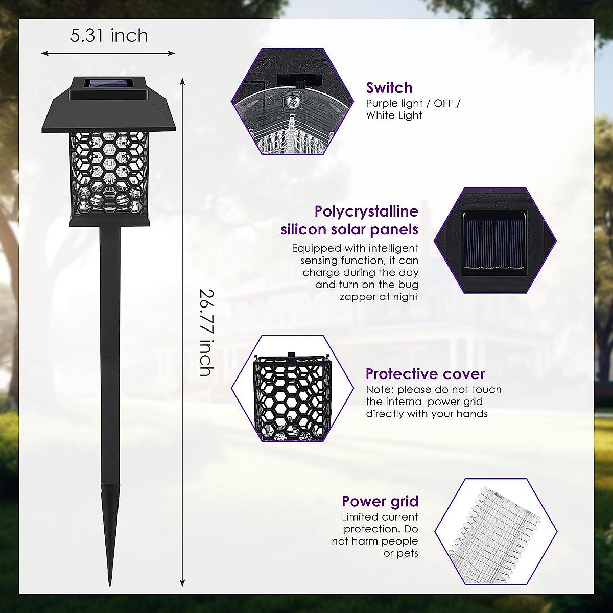 2 Pack Solar Bug Zapper Outdoor 2 in 1 Mosquito Zapper Killer Lamp & Lighting Fly Zapper Repellent Stake Landscape Fixture for Garden Patio Pathway Backyard Camping Insect Mosquito Repellent, Black