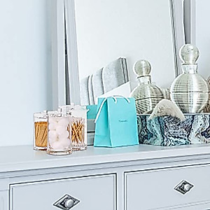 Ymeibe Clear Acrylic Cotton Swab Holder with Lid Q-tip Organize Case for Make Up Brush Round Bathroom Counter Organizer (3 Connected Towers)