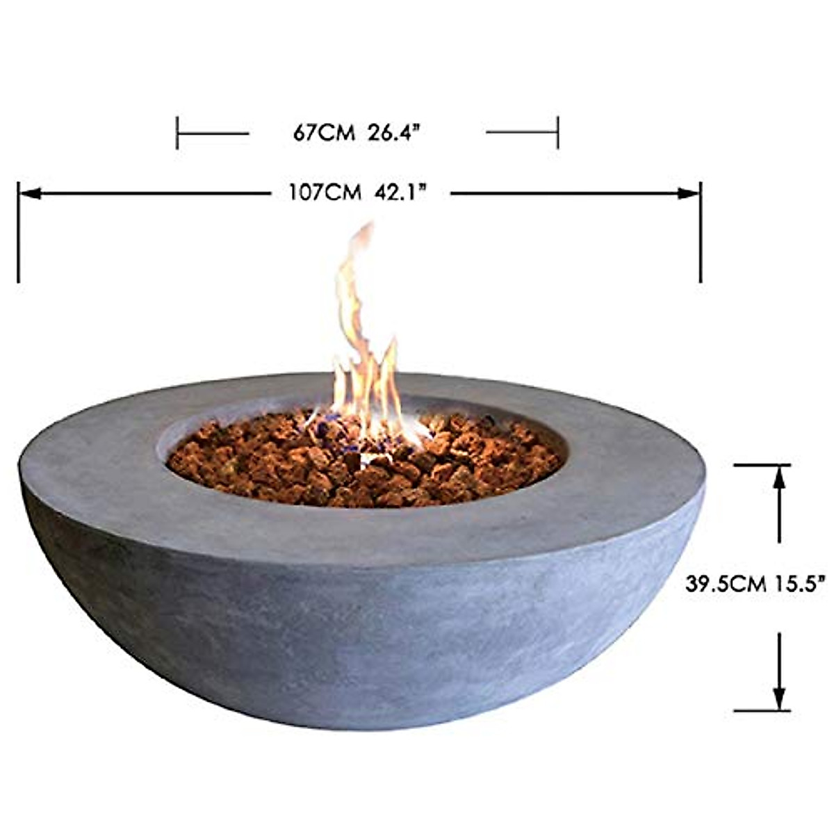 Elementi Lunar Bowl Cast Concrete Natural Gas Fire Table, Outdoor Fire Pit Fire Table/ Patio Furniture, 45,000 BTU Auto-Ignition, Stainless Steel Burner, Canvas Cover and Lava Rock Included